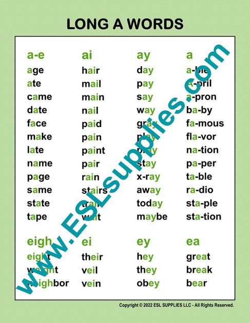 Teaching Long A Words – ESL Supplies LLC