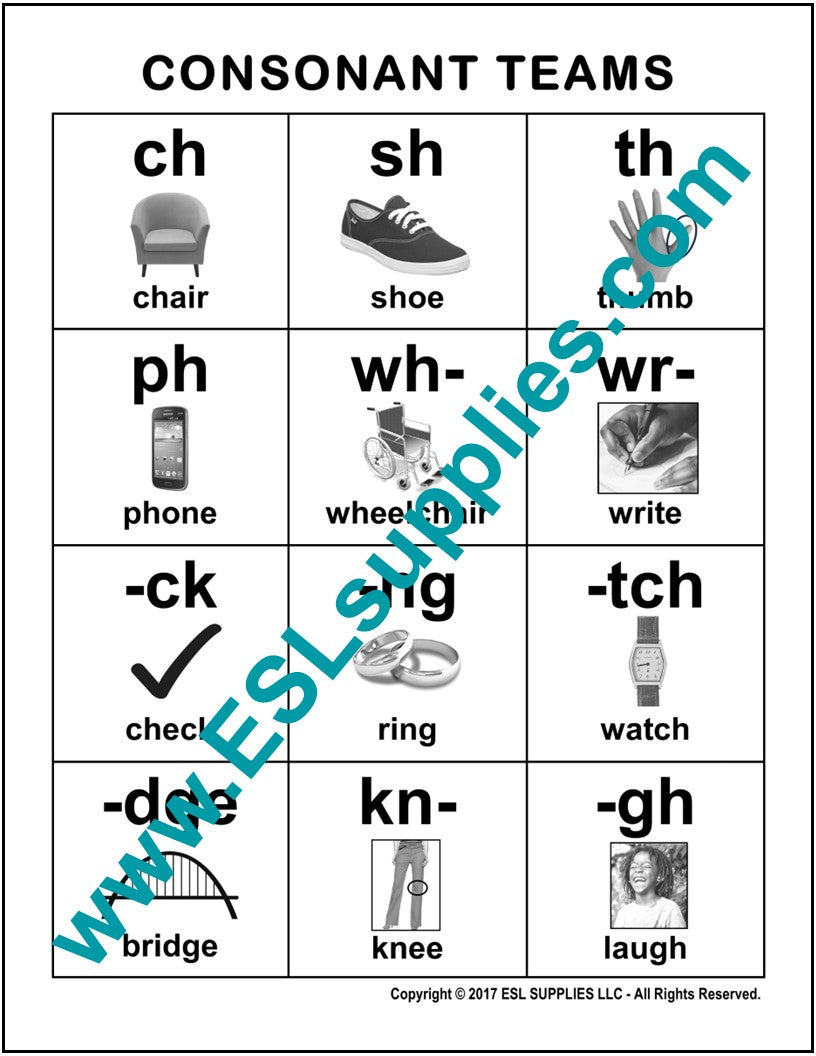 Consonant Teams ESL ELD English Phonics Education Classroom Poster ...