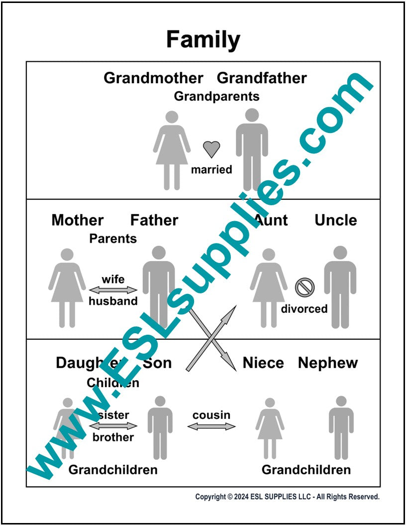 Family ESL English Language Classroom Poster Chart – ESL Supplies LLC