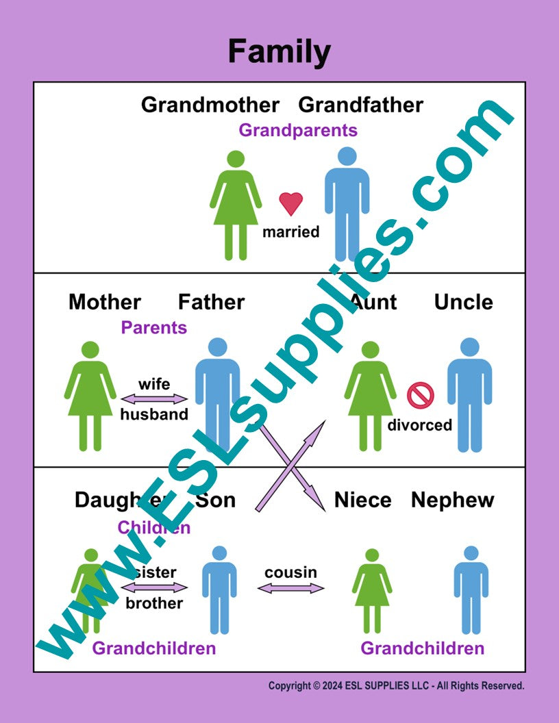 Family ESL English Language Classroom Poster Chart – ESL Supplies LLC