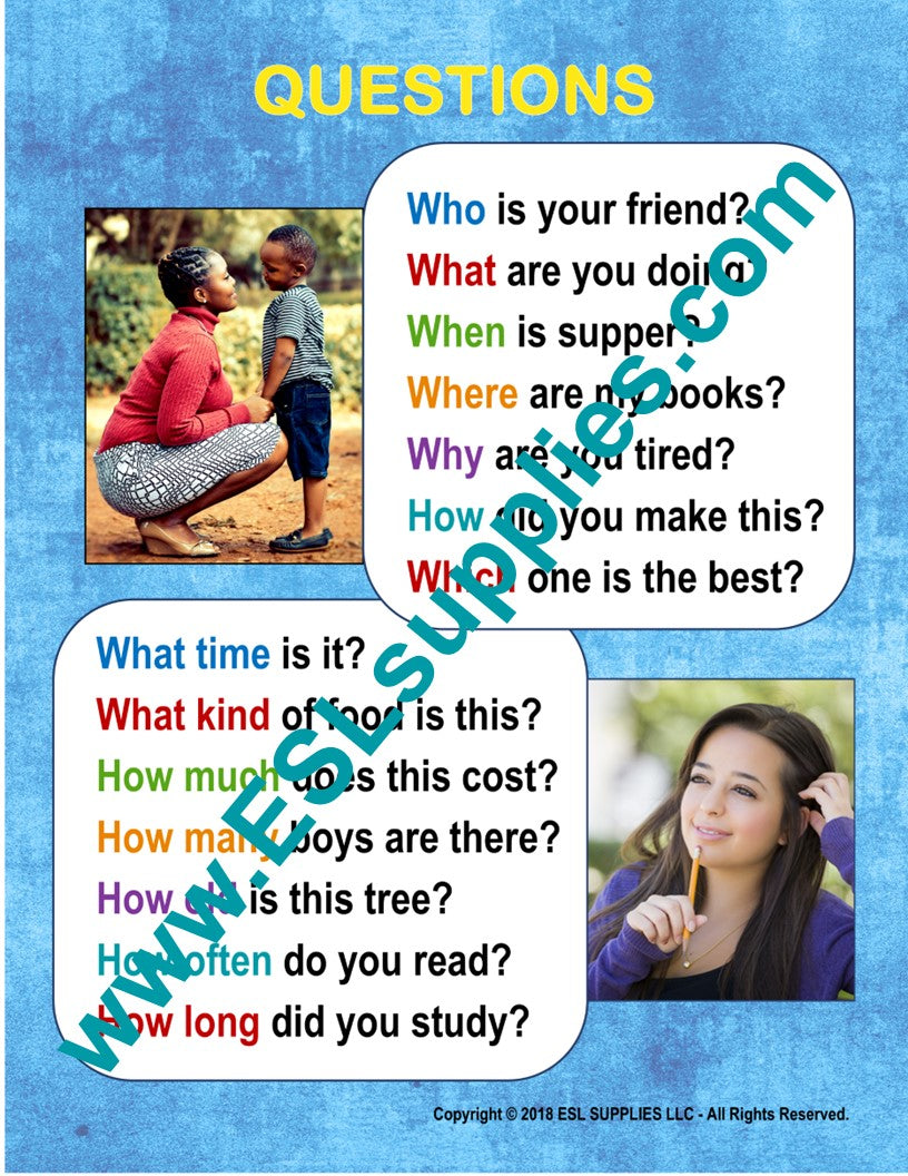 Stretch a Sentence & Questions-ESL ELD English Classroom Poster – ESL ...