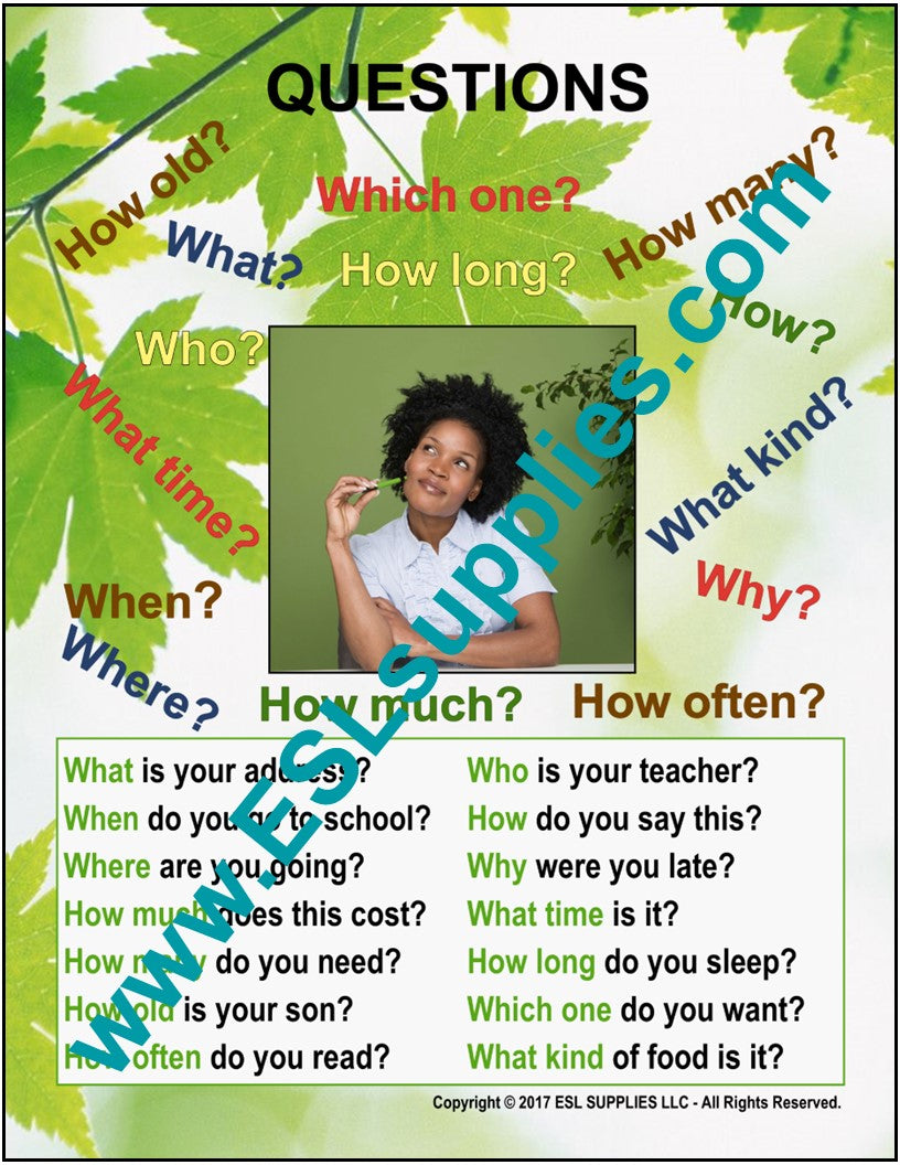 Stretch a Sentence & Questions-ESL English Language Classroom Poster ...
