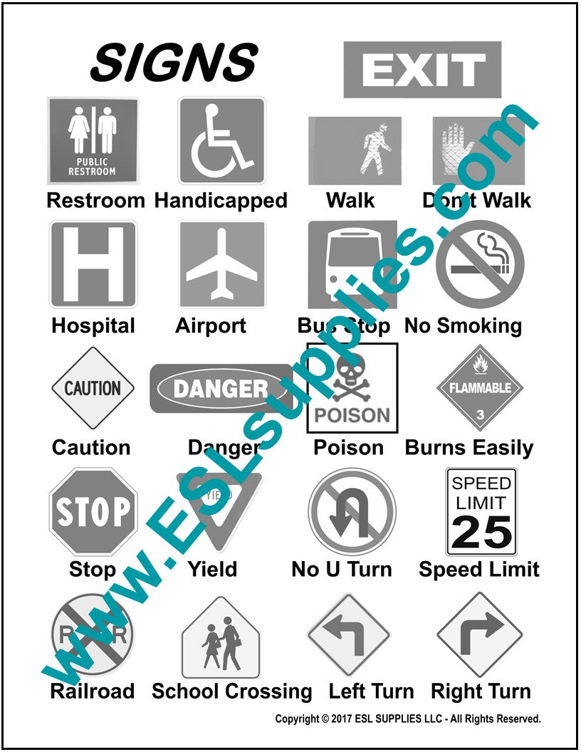 Signs ESL English Language Classroom Poster Chart – ESL Supplies LLC