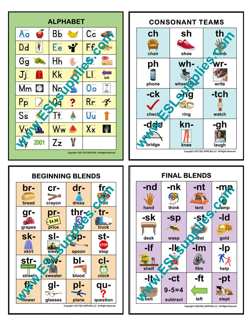 Basic Phonics Set- ESL ELD English Phonics Education Classroom Poster ...