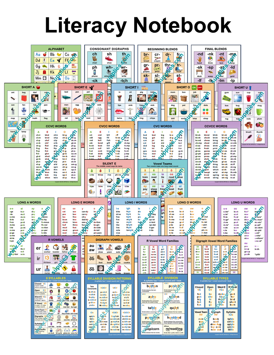 Literacy Notebook ESL English Classroom Anchor Chart Poster Adult K12 ...