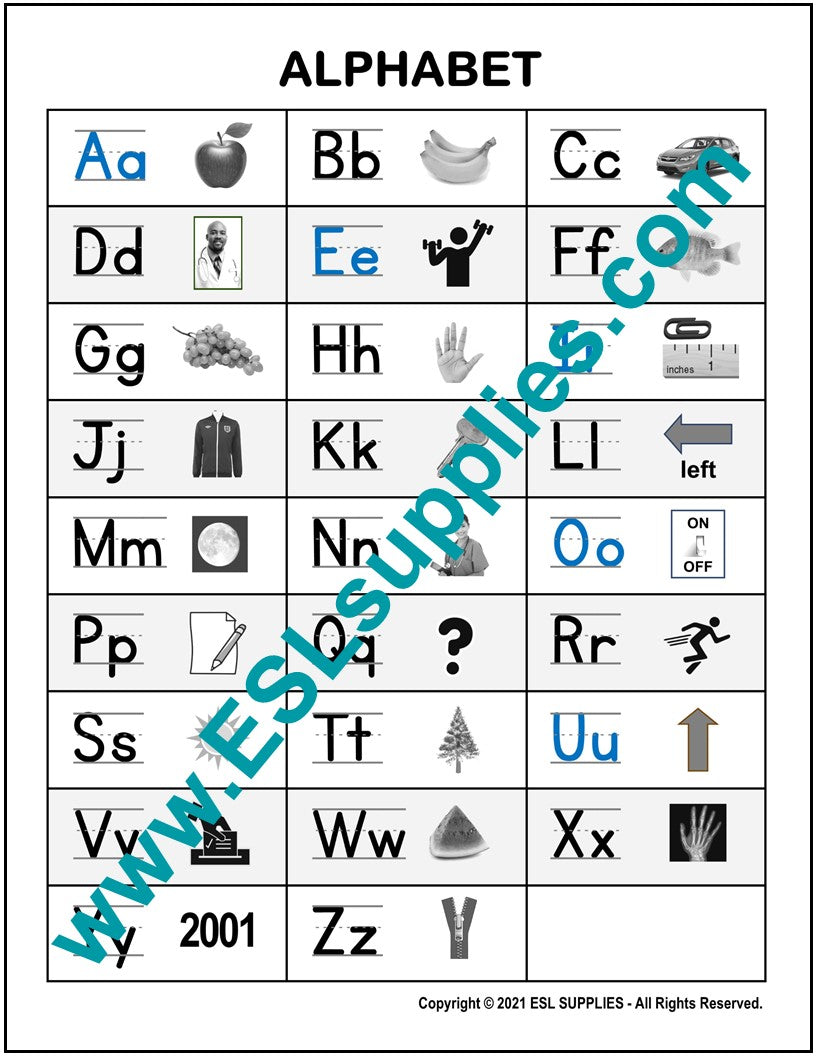 Alphabet- ESL ELD English Phonics Literacy Education Classroom Poster ...