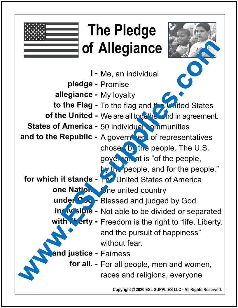 Pledge of Allegiance -U.S. Citizenship Civics Educational Classroom ...